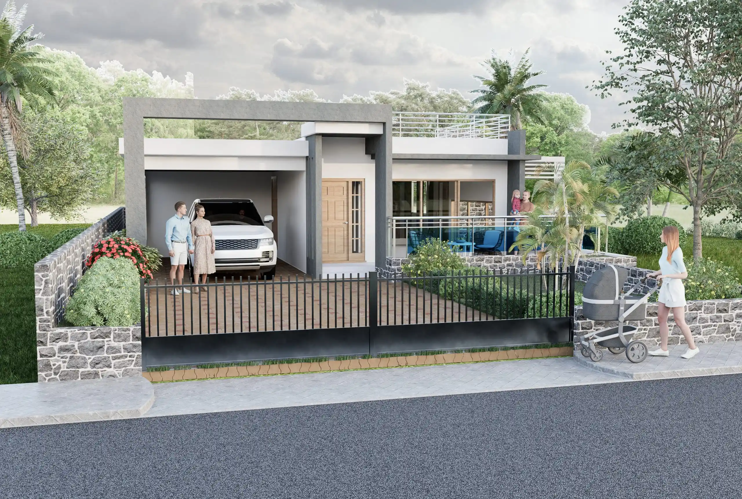 Planos casas elegante de 1 piso 11 m x 17m